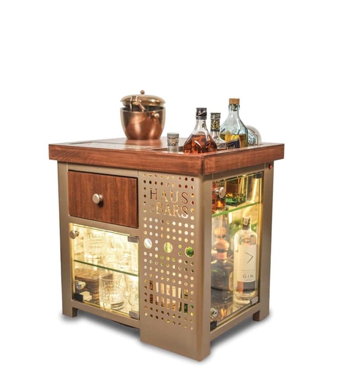 Buy HAUS OF BARS by SpeedX Matte Gold Mini Bar With Display Cabinet ...