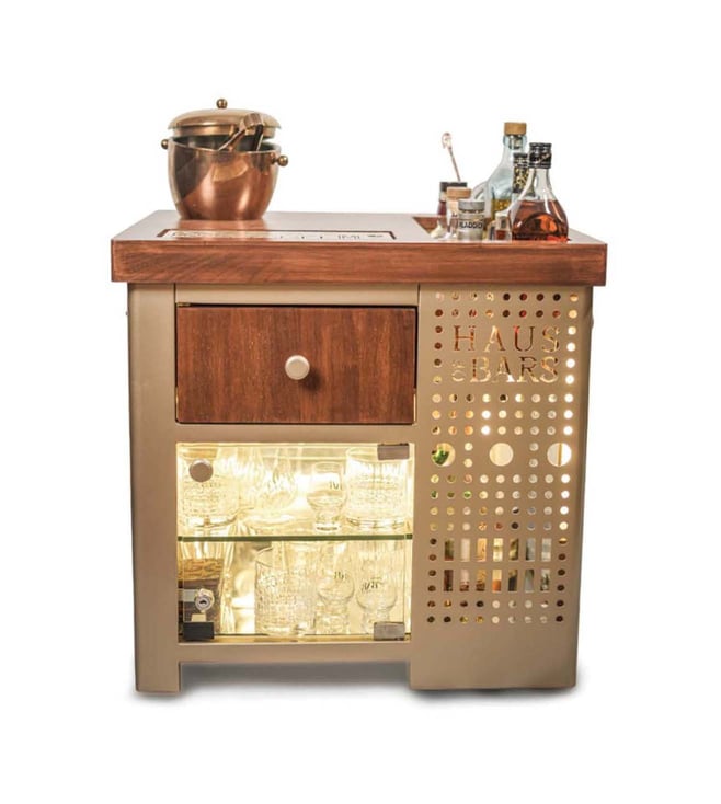 Buy HAUS OF BARS by SpeedX Matte Gold Mini Bar With Display Cabinet Online @ Tata CLiQ Luxury