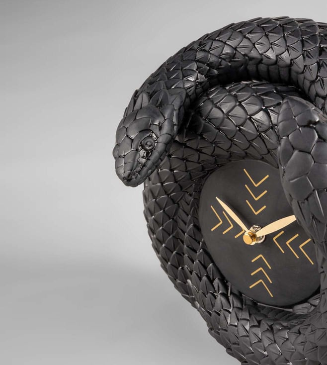 Lladro Black & Gold Porcelain Snakes Clock