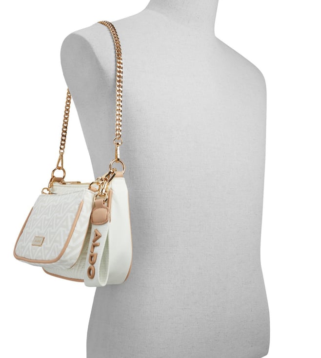 ALDO Beige Monogram Acerar Printed Small Cross Body Bag