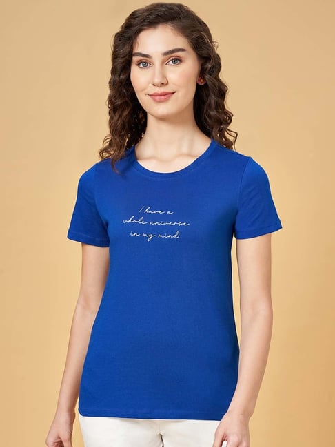 Honey by Pantaloons Blue Cotton Printed T Shirt