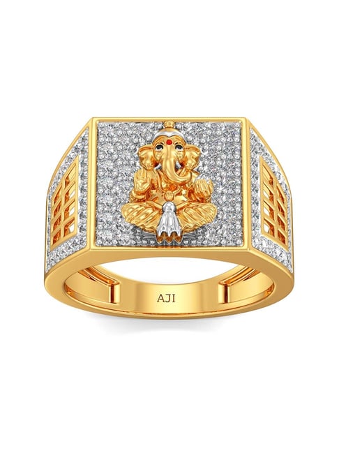 Buy Joyalukkas 18k Yellow Gold & Diamond Shree Ganesh Ring for Men ...