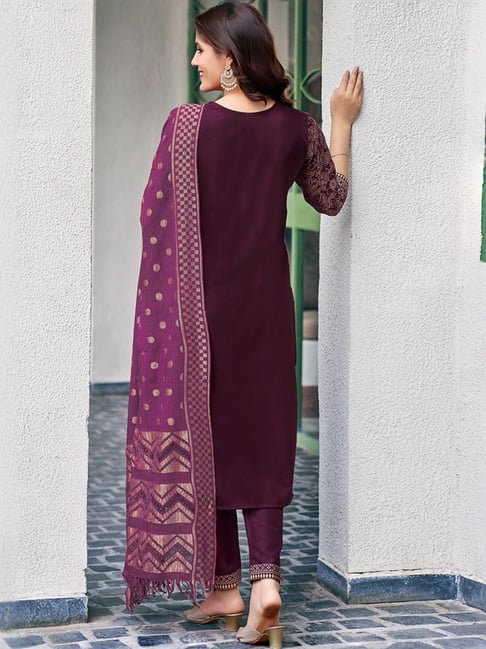 Skylee Purple Printed Kurta Pant Set With Dupatta