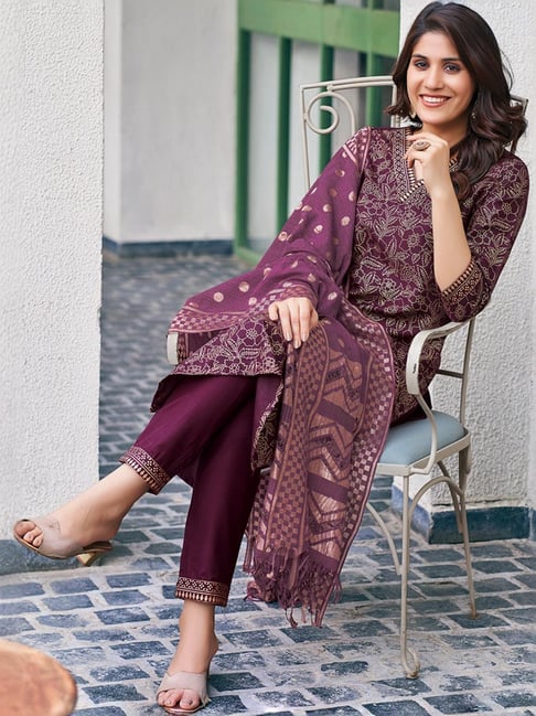 Women's Clothing Purple Suits for Ethnic Wear by Skylee