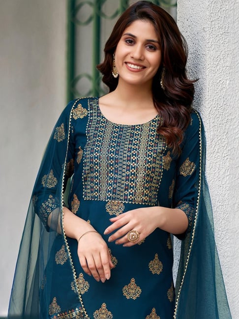 Women's Clothing Skylee Ethnic Wear Blue Suits with Regular Fit