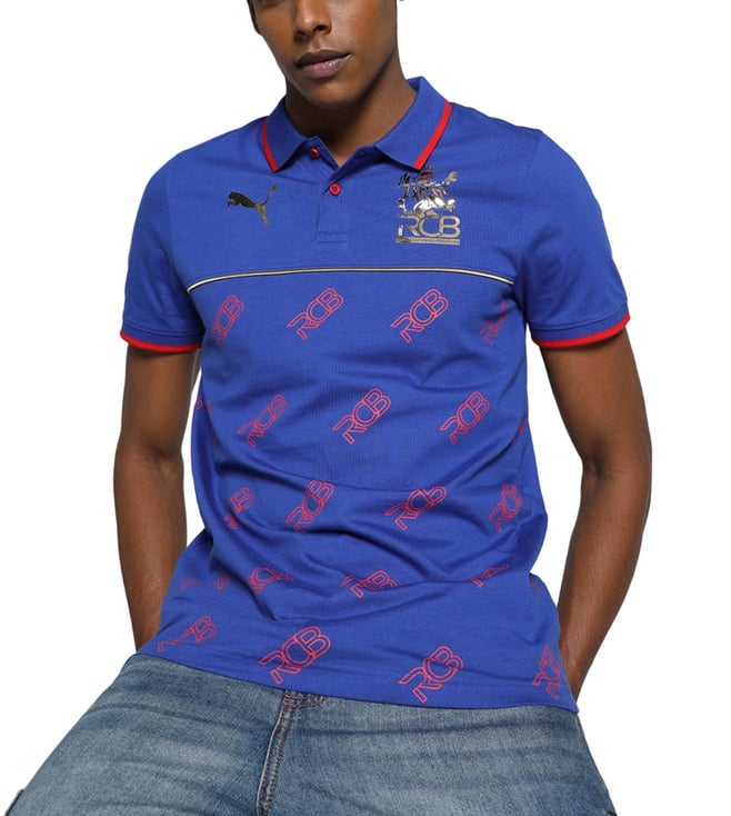 Buy Puma x RCB Blue Travel Printed Regular Fit Polo T-Shirt for Men ...
