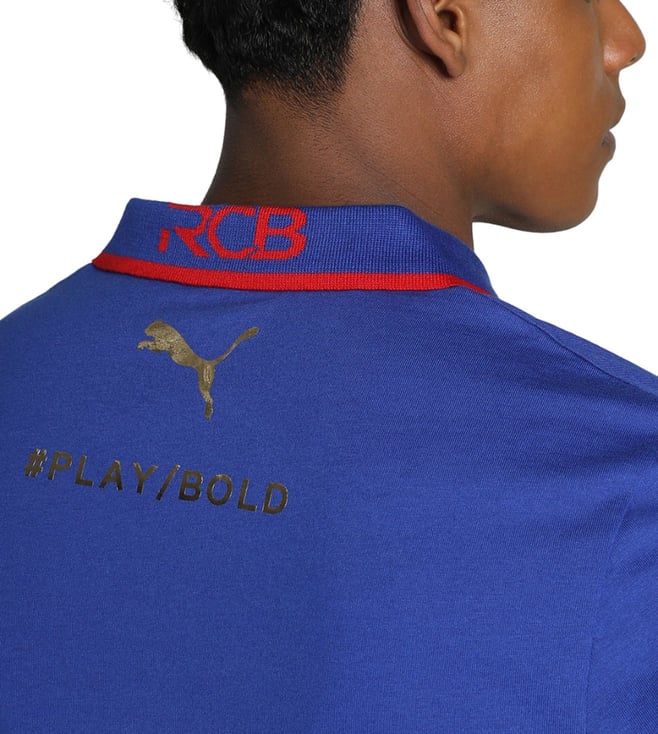 Buy Puma x RCB Blue Travel Printed Regular Fit Polo T-Shirt for Men ...