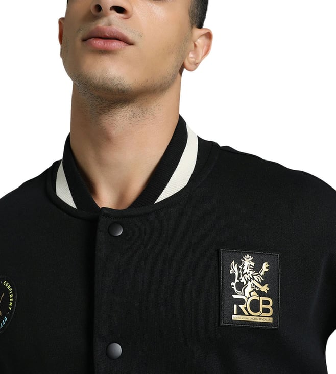 Buy PUMA x RCB Black Printed Relaxed Fit Varsity Jacket for Men Online ...