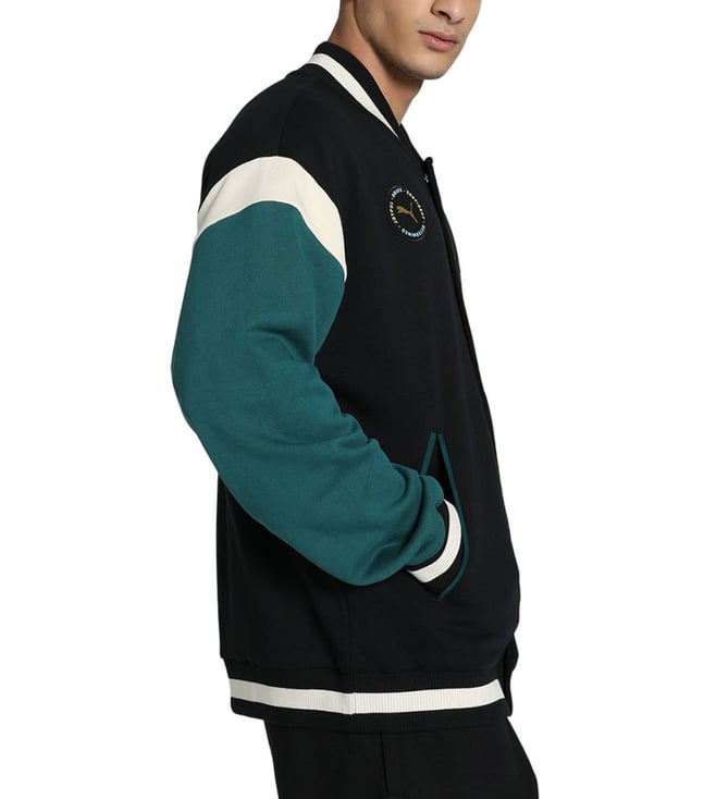 Buy PUMA x RCB Black Printed Relaxed Fit Varsity Jacket for Men Online ...