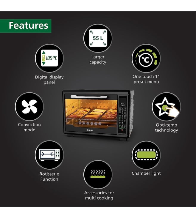 Philips Black HD6977/00 2000W Toaster Grill Digital Oven With Opti Temp ...