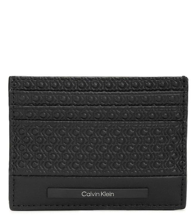CALVIN KLEIN Black Modern Bar Logo Medium Leather 6CC Card Holder