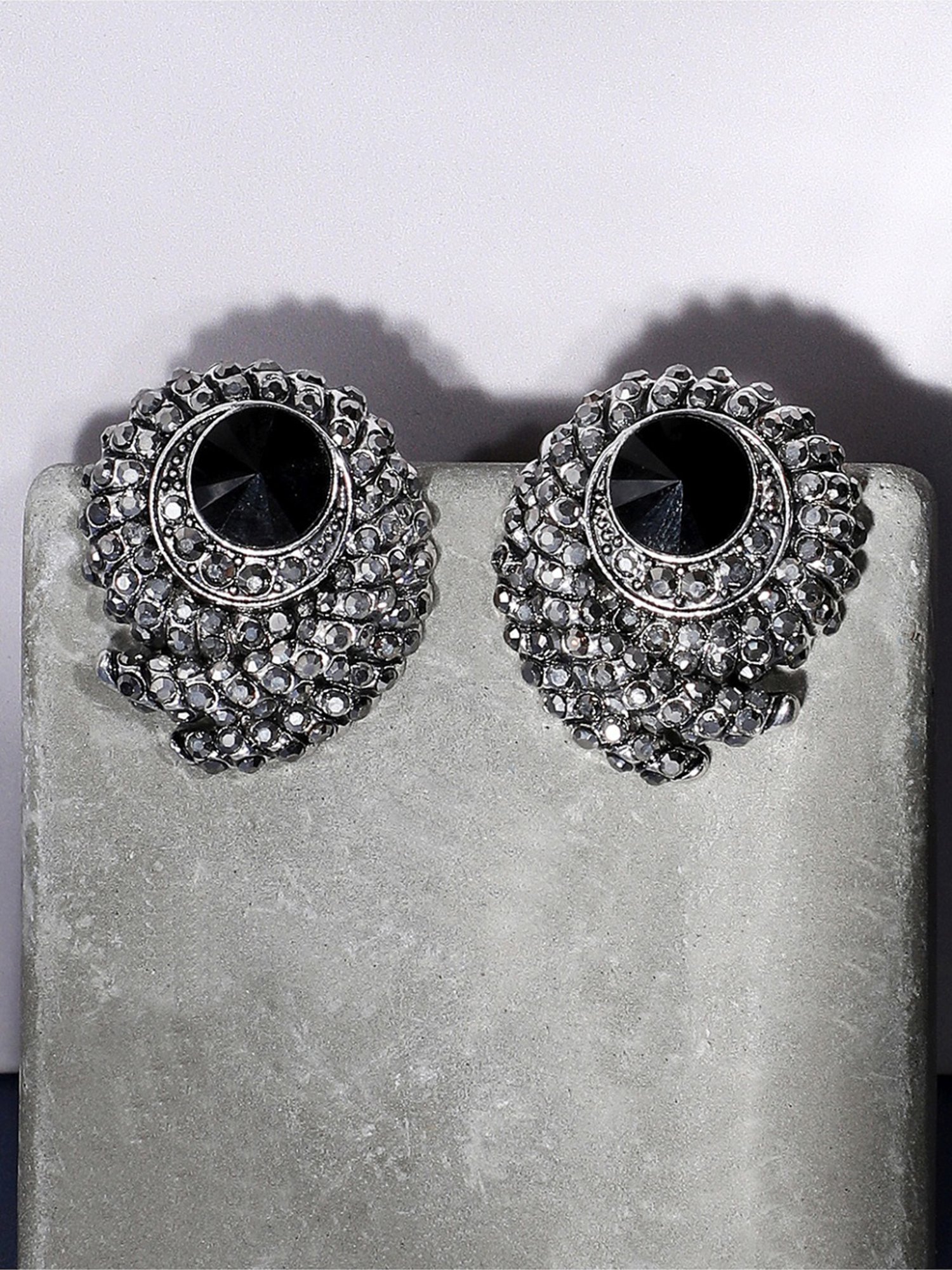 Black silver earrings store