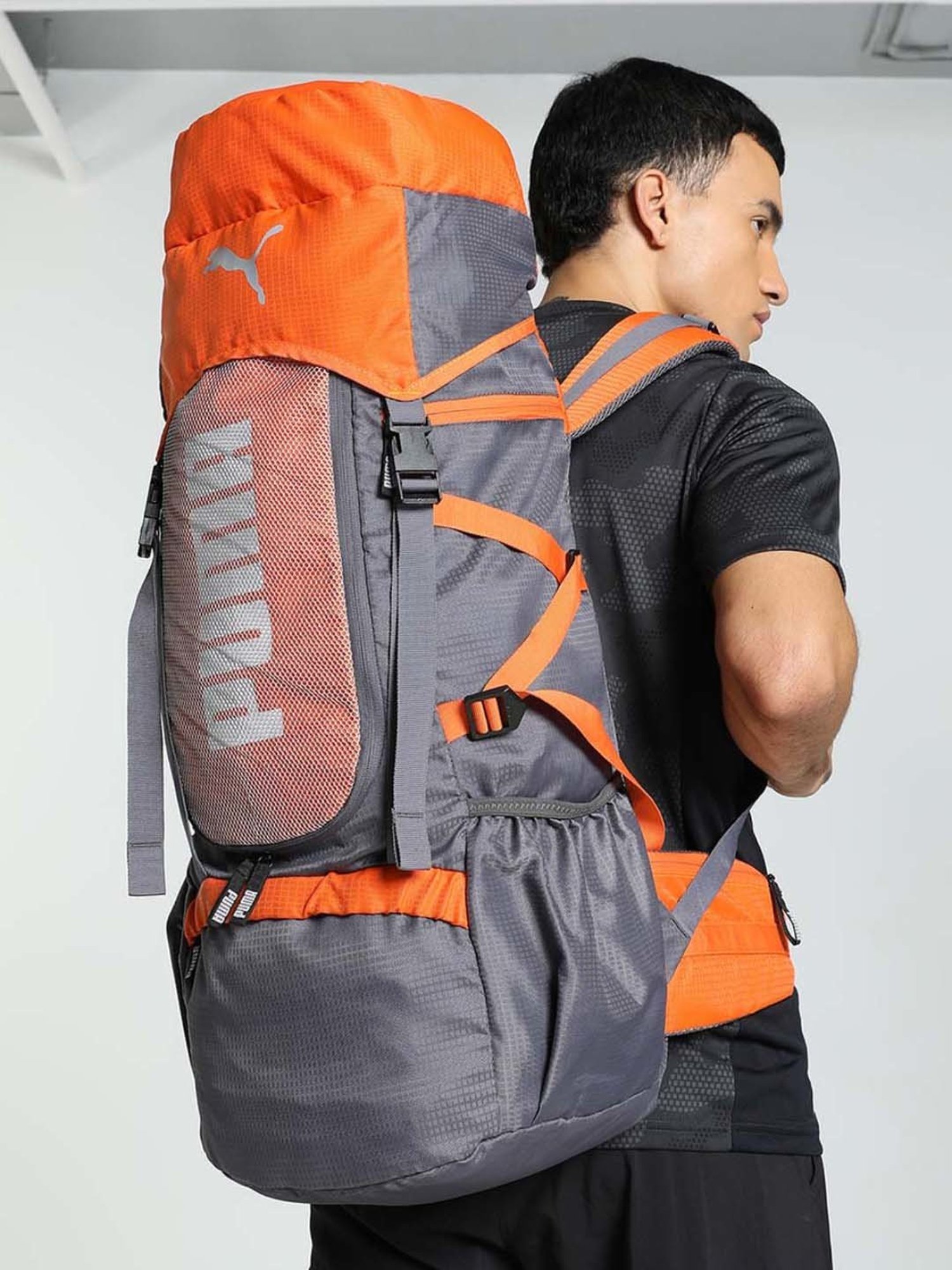Puma Grey & Orange Solid Rucksack Bag