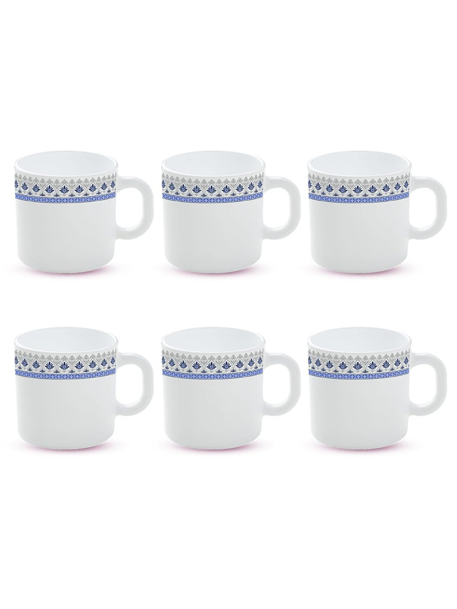 Larah by Borosil White Ceramic Tea & Coffee Mug - Set fo 6 180ml