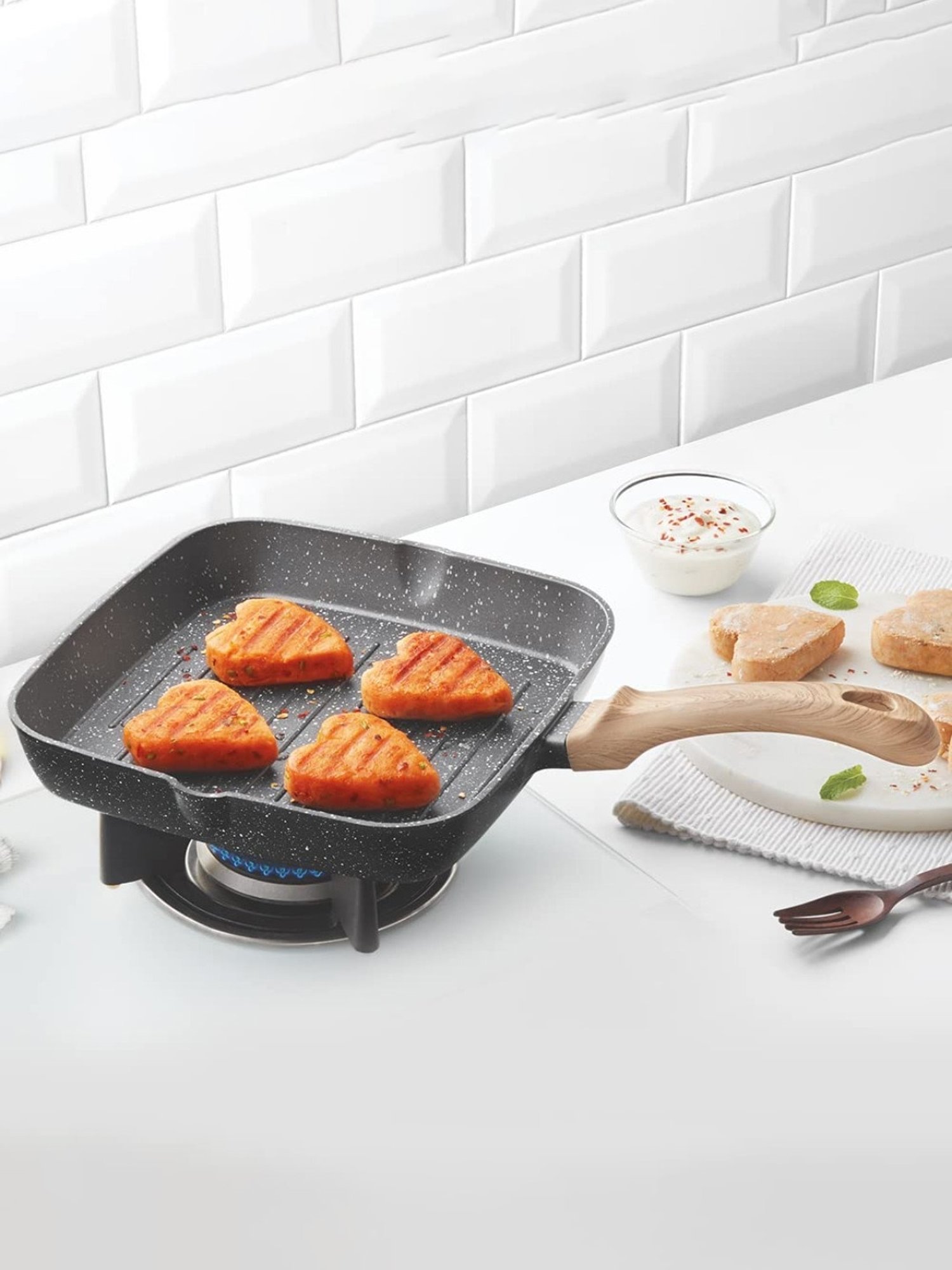 Borosil Vajra Die-Cast Non-Stick Aluminium Square Grill Fry Pan with ...