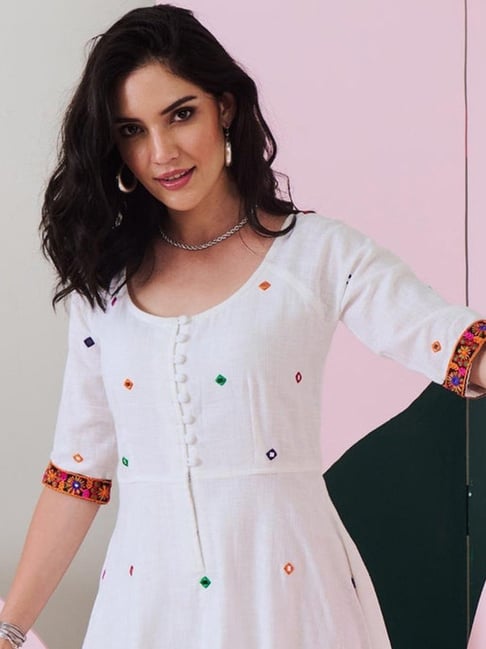 Women's Clothing Gulaal Western wear White Dresses with Regular Fit