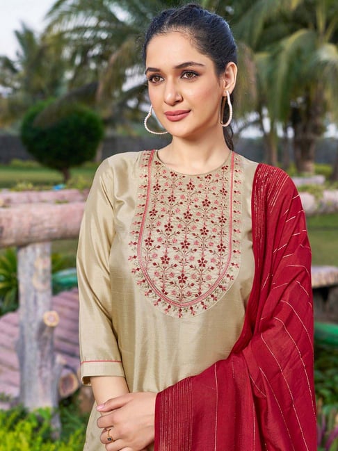 Women's Clothing Skylee Ethnic Wear Beige Suits with Regular Fit