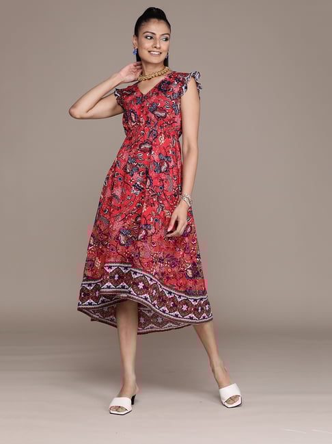 Women's Clothing Label Ritu Kumar Western wear Dark Red Dresses with ...