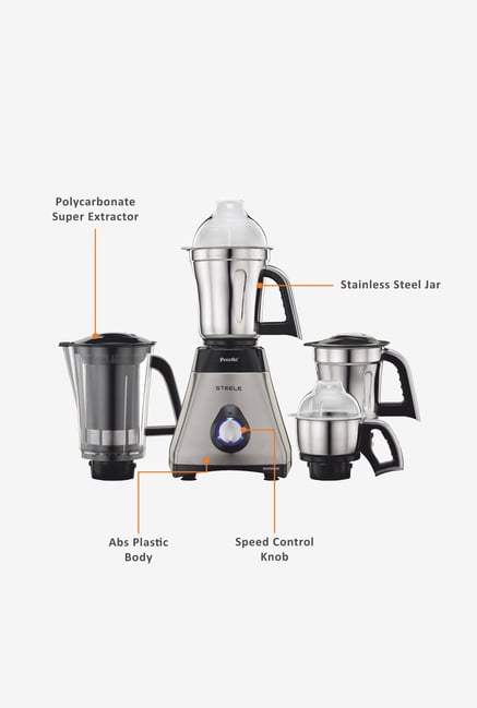 Buy Preethi Steele Supreme MG208 750W 4 Jars Mixer Grinder (Silver ...