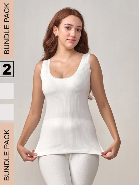 Buy LUX INFERNO Off White Striped Thermal Tank Top Pack Of 2 for Women Online Tata CLiQ
