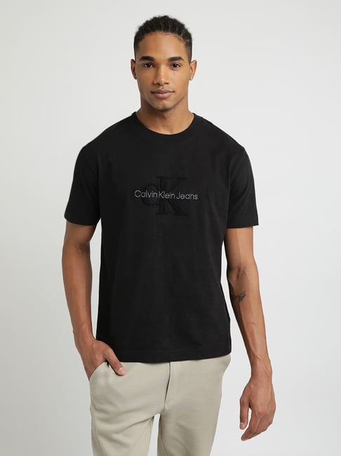 Calvin Klein Jeans Black Cotton Regular Fit Logo Printed T Shirt