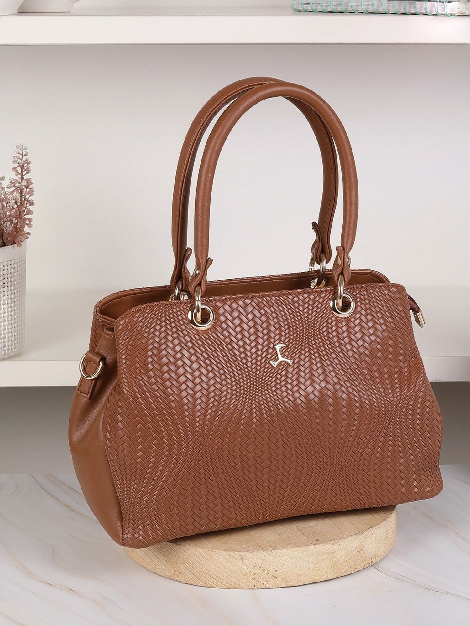 Mochi Tan Textured Medium Handbag