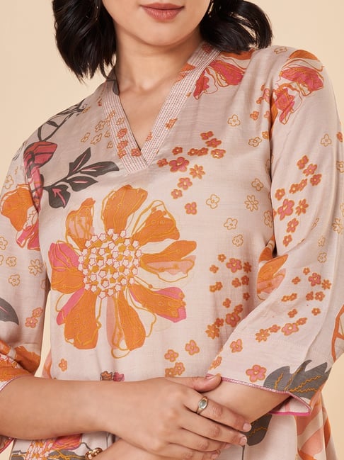 Women's Clothing Marigold Lane Ethnic Wear Oatmeal Kurtis & Kurtas with ...