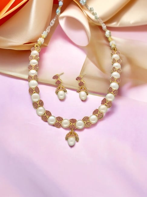 Buy Sri Jagdamba Pearls Majestic Pearl Necklace Earrings Set Online At Best Price Tata CLiQ