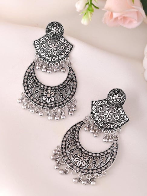 Buy VOJ Silver Plated Oxidized Chand Bali Earrings Online At Best Price Tata CLiQ