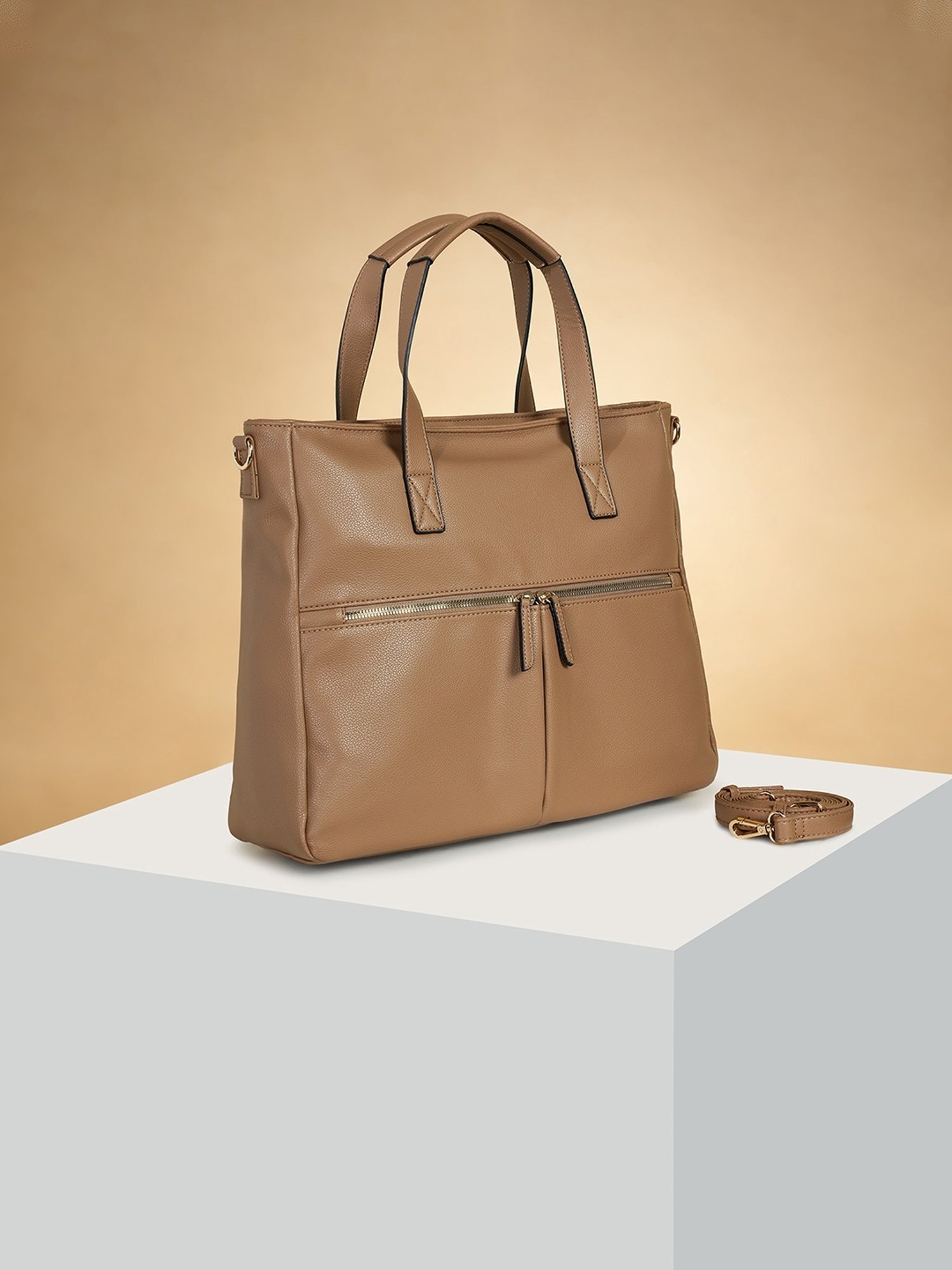 Forever Glam by Pantaloons Taupe Solid Medium Handbag