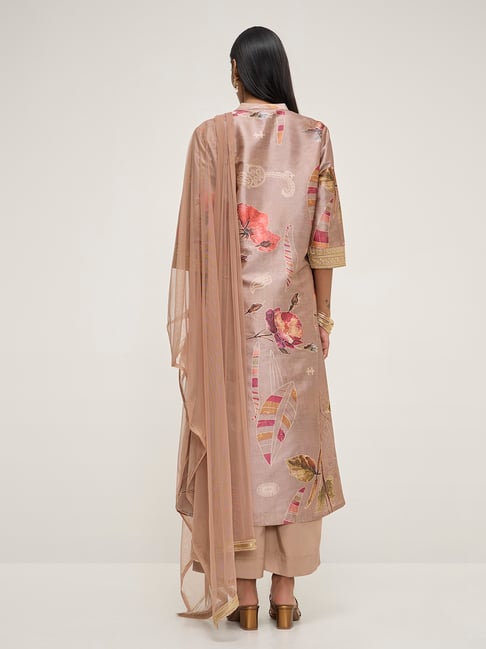 Vark by Westside Light Brown A-Line Kurta, Palazzos and Dupatta Set