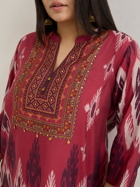Diza by Westside Red Ikat-Printed A-Line Tunic