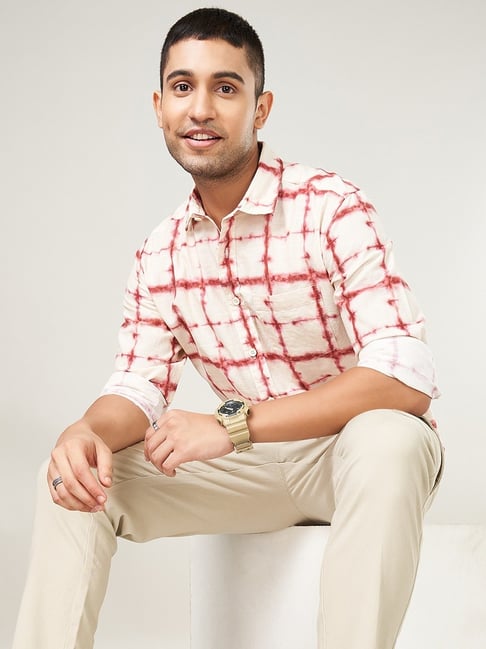 Urban Ranger by Pantaloons Shirts for Men in Beige & Red