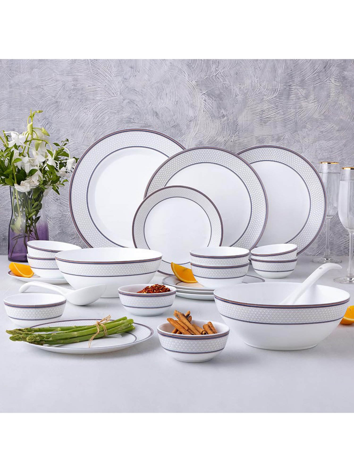 Larah by Borosil White Opalware Floral Dinner Set