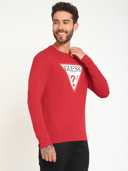 Guess T-shirts & Polos for Men in Samba Red Vibes