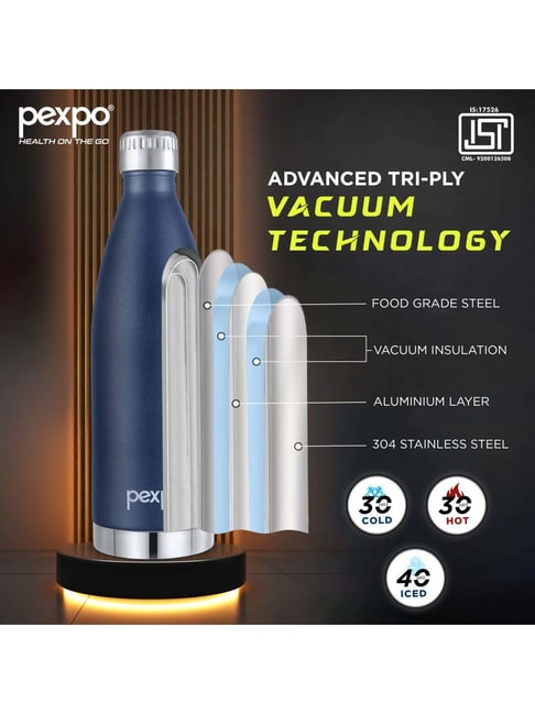 Pexpo Denim Blue Stainless Steel Water Bottle (850ml)