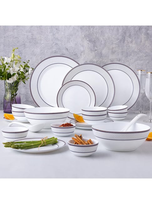 Larah by Borosil White Opalware Floral Dinner Set