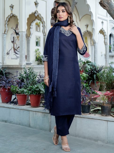 Women's Clothing Skylee Ethnic Wear Blue Suits with Regular Fit