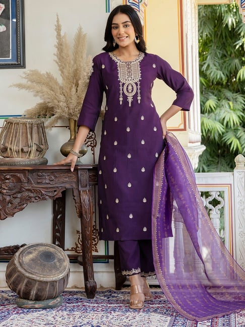 Women's Clothing Skylee Ethnic Wear Purple Suits with Regular Fit