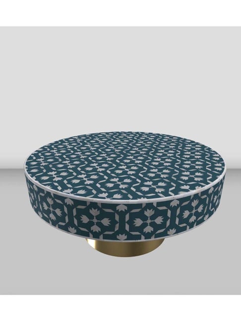 Casagold Floral Inlay Teal Blue Round Coffee Table