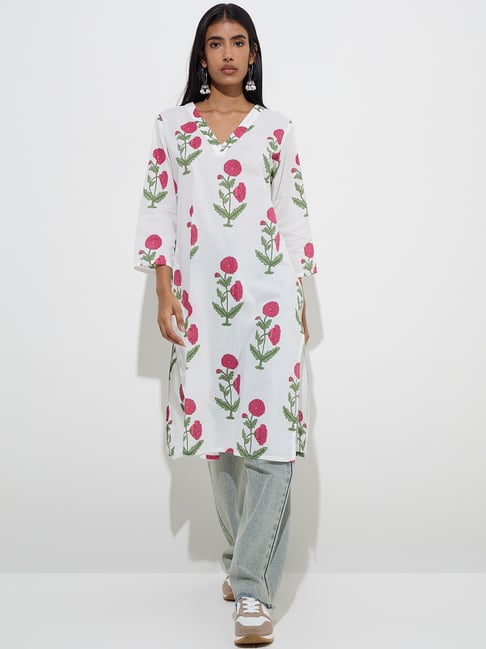 Women's Clothing Utsa Ethnic Wear White Kurtis & Kurtas