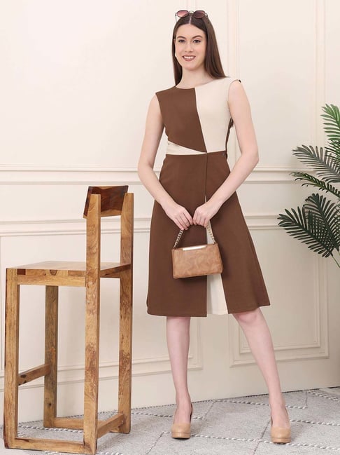 Women's Clothing Exude Western wear Brown Dresses with Regular Fit
