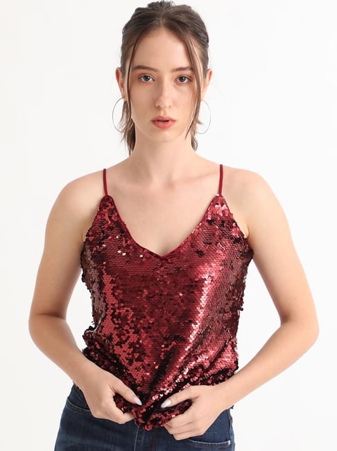 Women's Clothing RAREISM Western wear RED Tops and T-shirts with ...