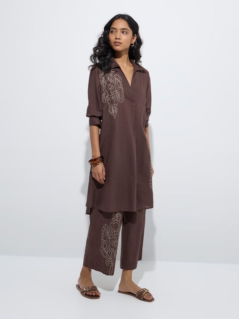 Women's Clothing Utsa Ethnic Wear Brown Kurtis & Kurtas