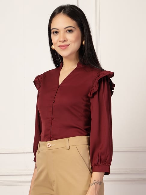 Women's Clothing Style Quotient Formal Wear Maroon Shirts
