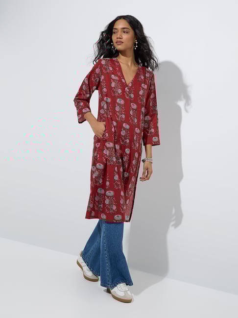 Women's Clothing Utsa Ethnic Wear Red Kurtis & Kurtas