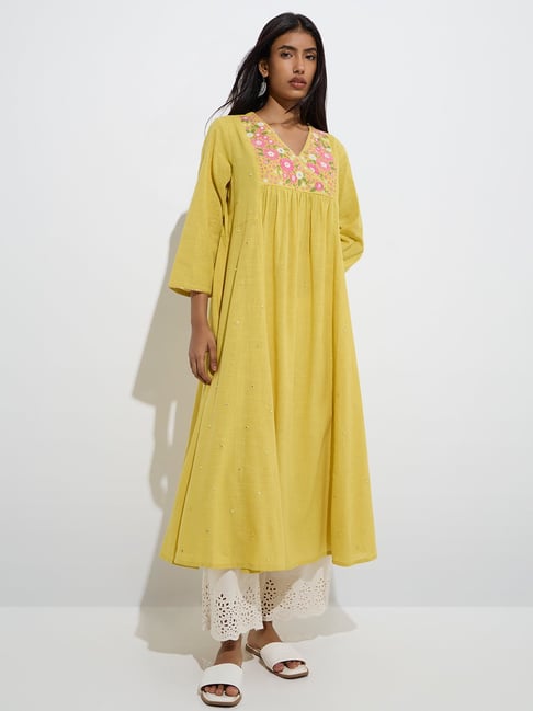 Women's Clothing Utsa Ethnic Wear Yellow Kurtis & Kurtas