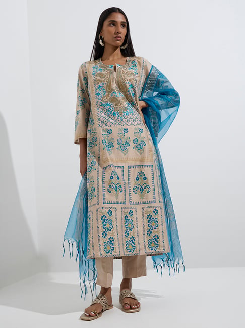 Women's Clothing Vark Ethnic Wear Beige Suits