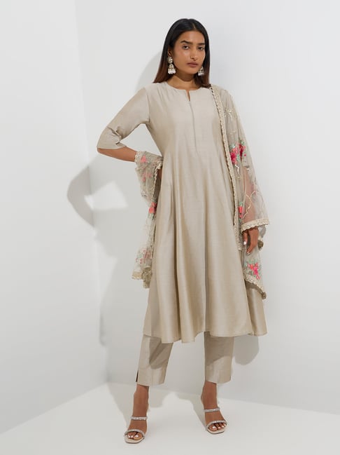 Women's Clothing Vark Ethnic Wear Taupe Suits