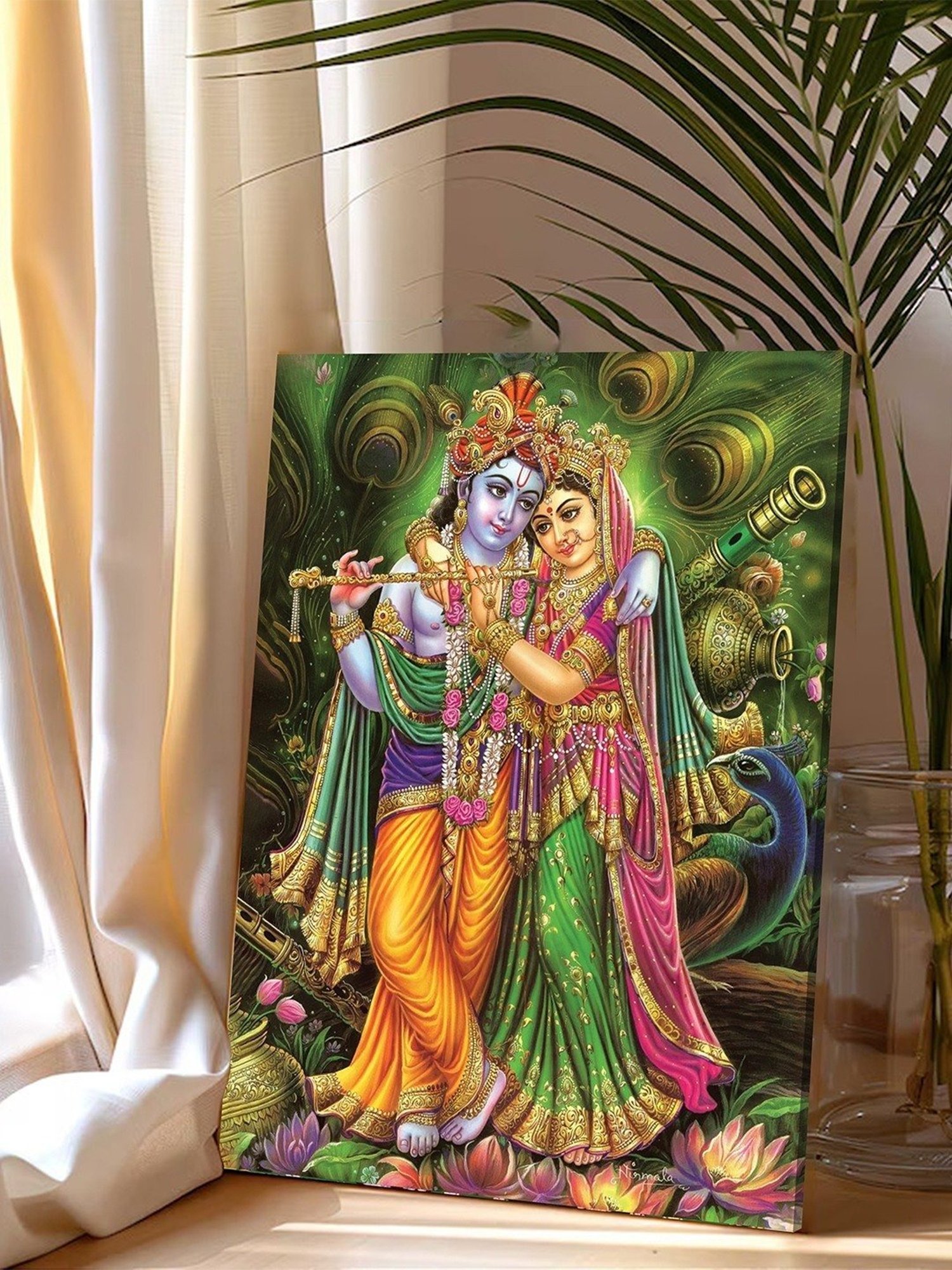 Art Street Green Canvas Spiritual Sri Radha Krishna Stretched Pooja ...